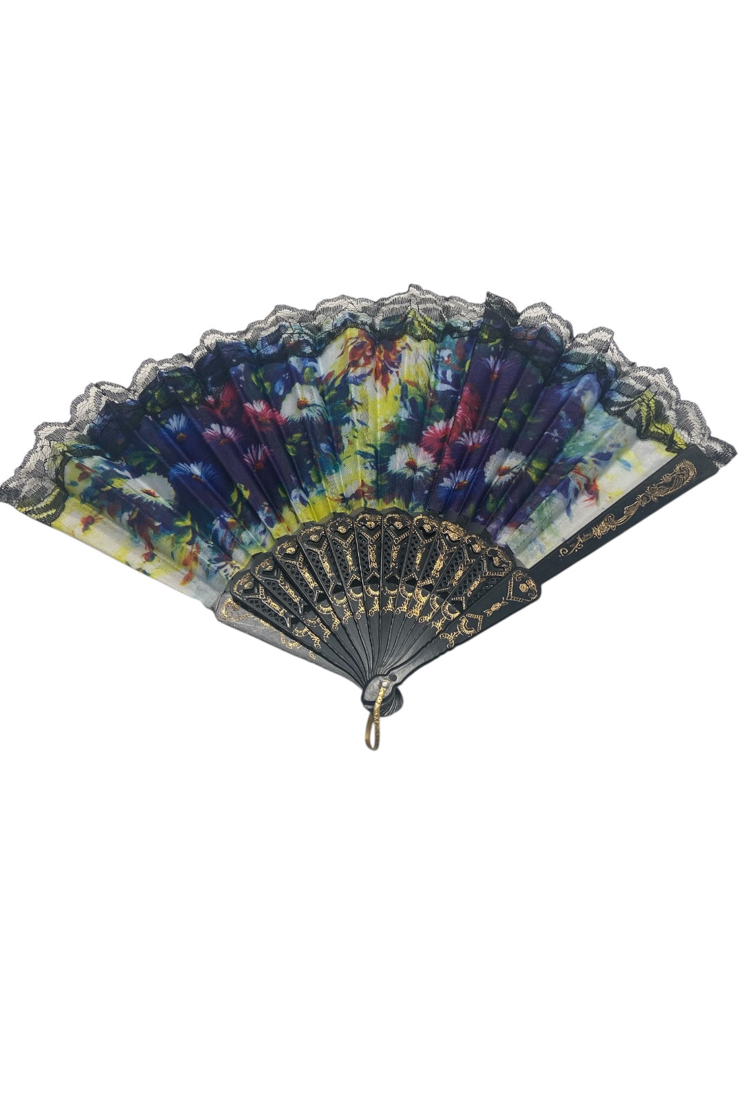 Black and Gold Hand Fan With Watercolour Daisies Perth | Hurly-Burly