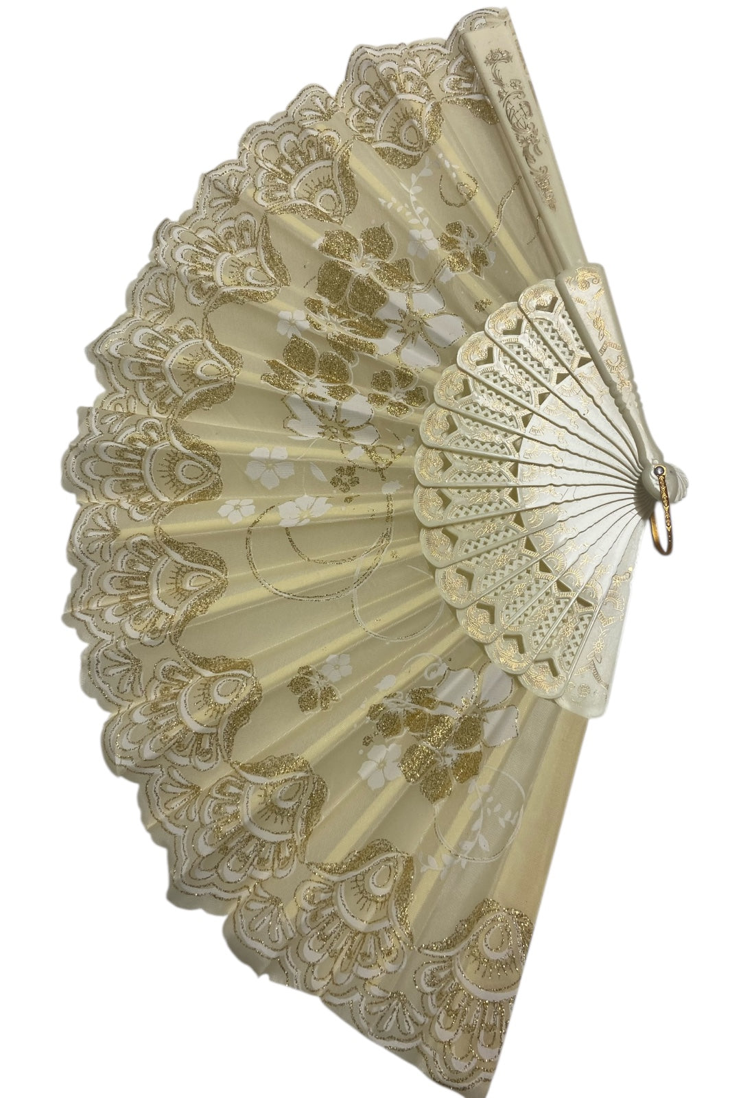Cream and Gold Hand Fan With Gold Glitter C Perth | Hurly-Burly