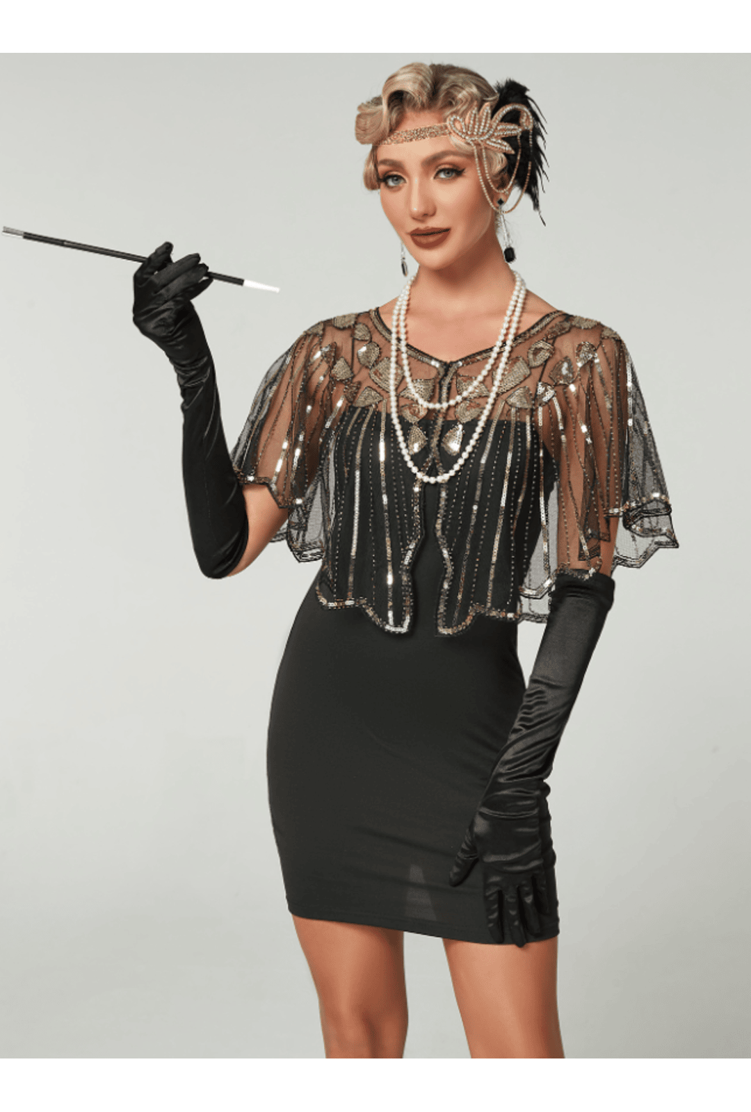 Black and Gold Sequin and Mesh Flapper Shawl Perth | Hurly-Burly